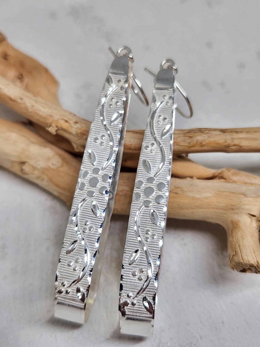 925 GENUINE Sterling Silver Loop Earring, Silver Floral Earring, West ...