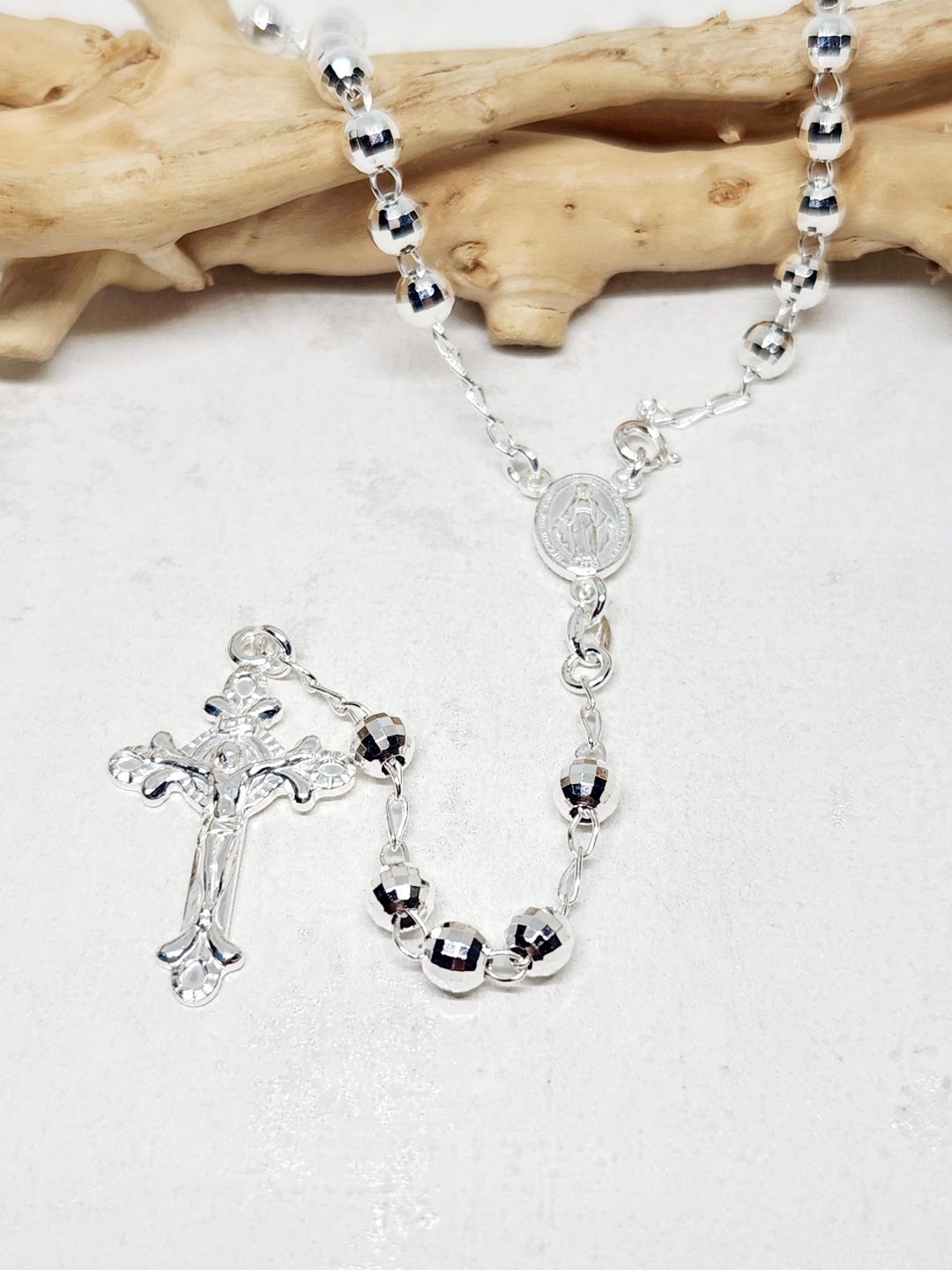 925 GENUINE Sterling Silver Rosary Necklace, Virgin Mary Medallion ...