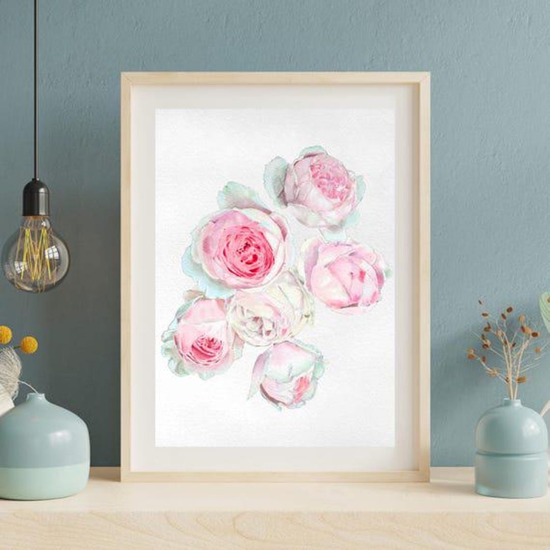 Pink Roses Wall Art – Printable Watercolor Floral Painting – Digital ...