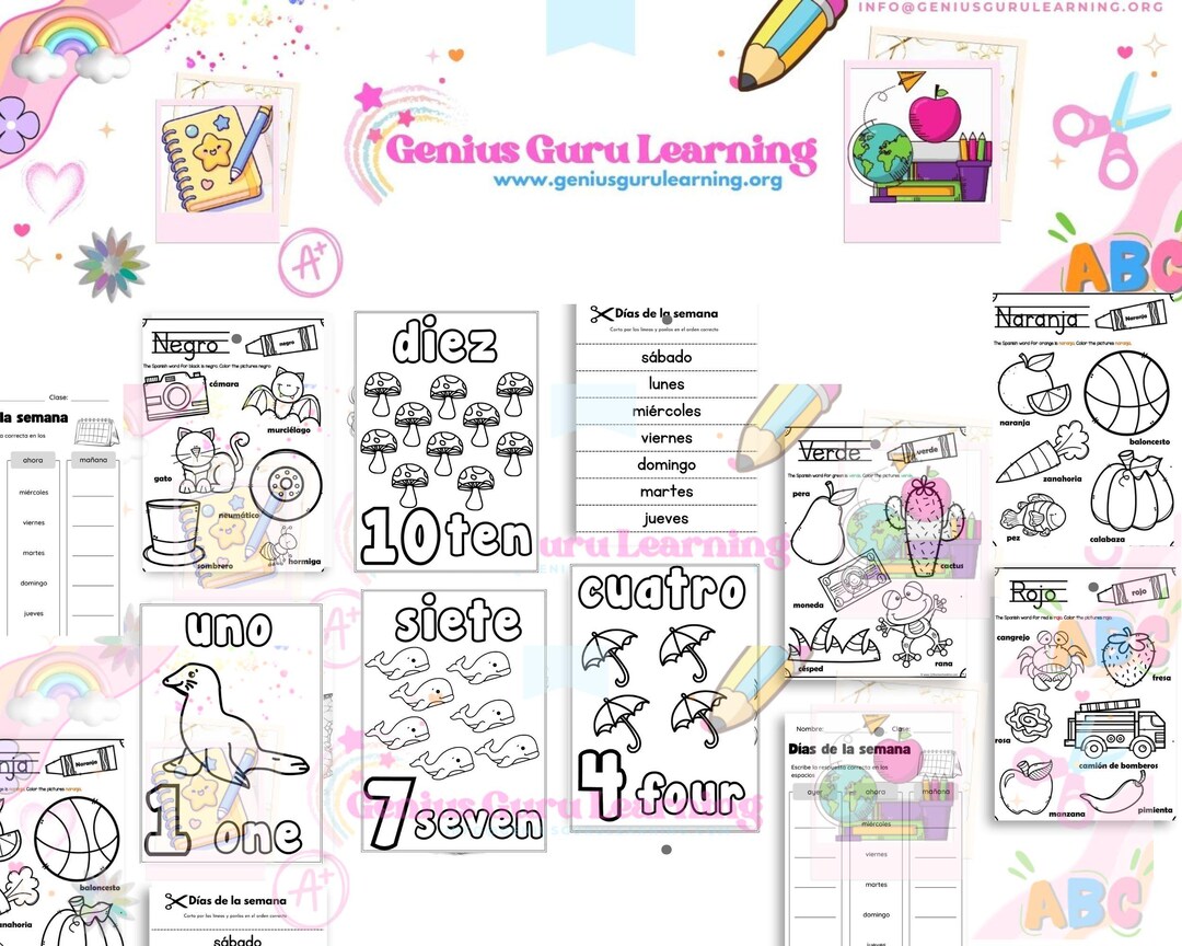 Spanish Worksheet Numbers,colors,days of Week, Activity 23 Sheets for ...