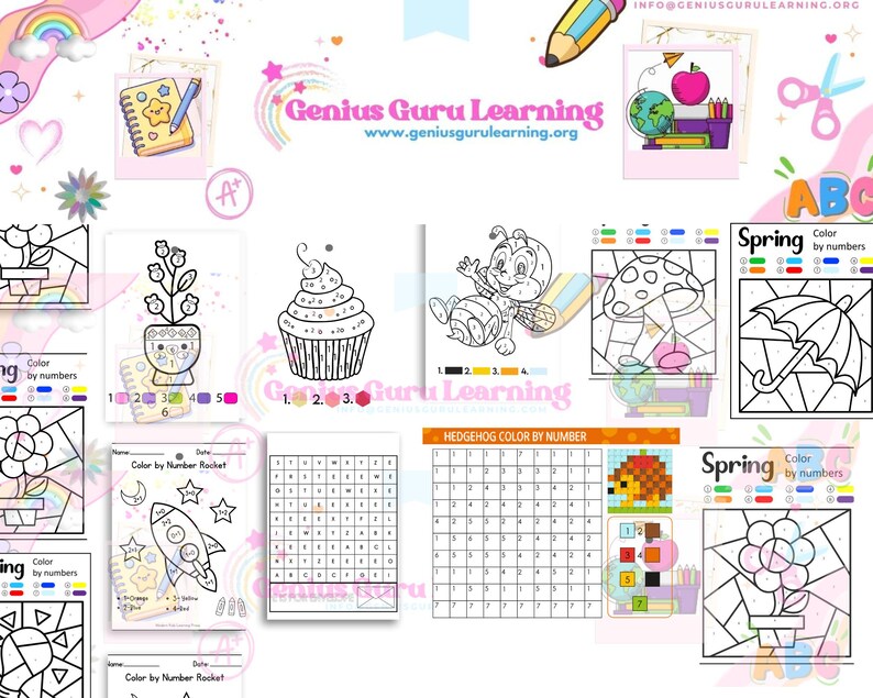 Color by Number, Preschool Worksheets Painting by Number, 50 Pages - Etsy