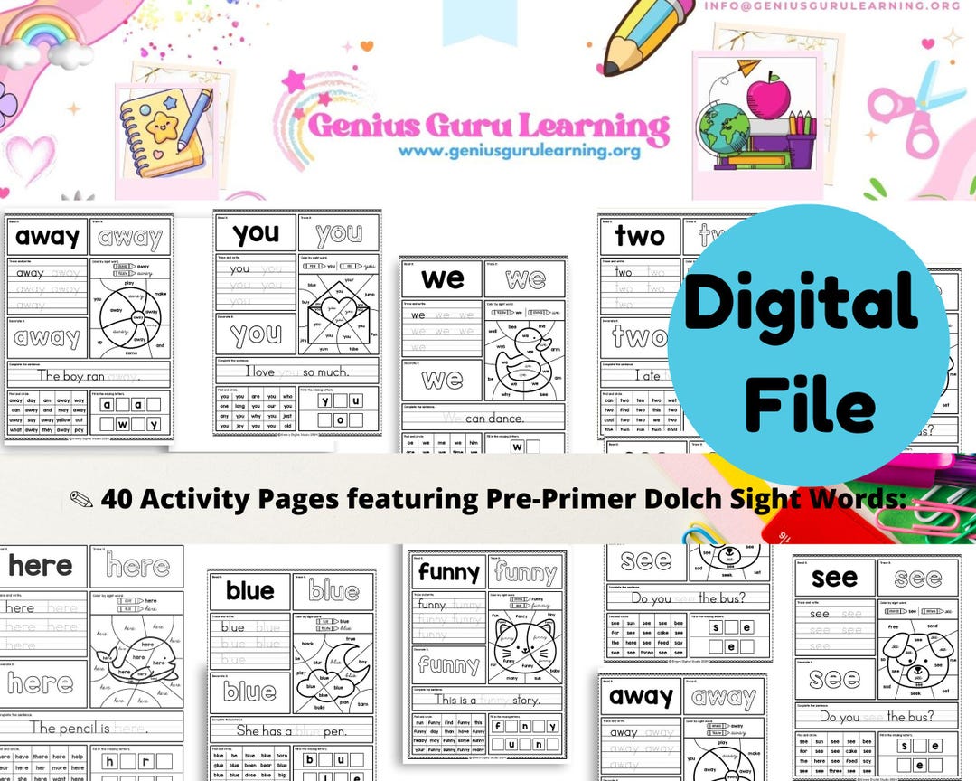 Sight Word Worksheets for Preschool | Pre-primer Dolch List, 40 ...