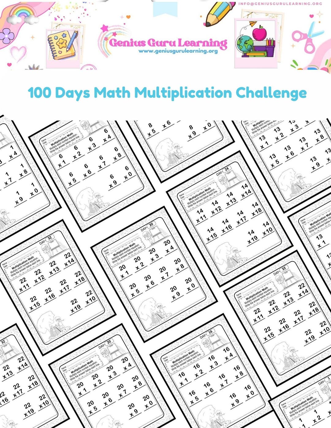 Mathematics Multiplication Worksheets, 100 Days Challenge ...