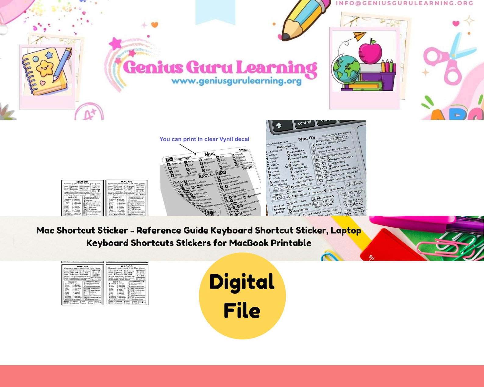 Digital File of Mac Shortcut Sticker - Shortcut Printable - Word/excel ...