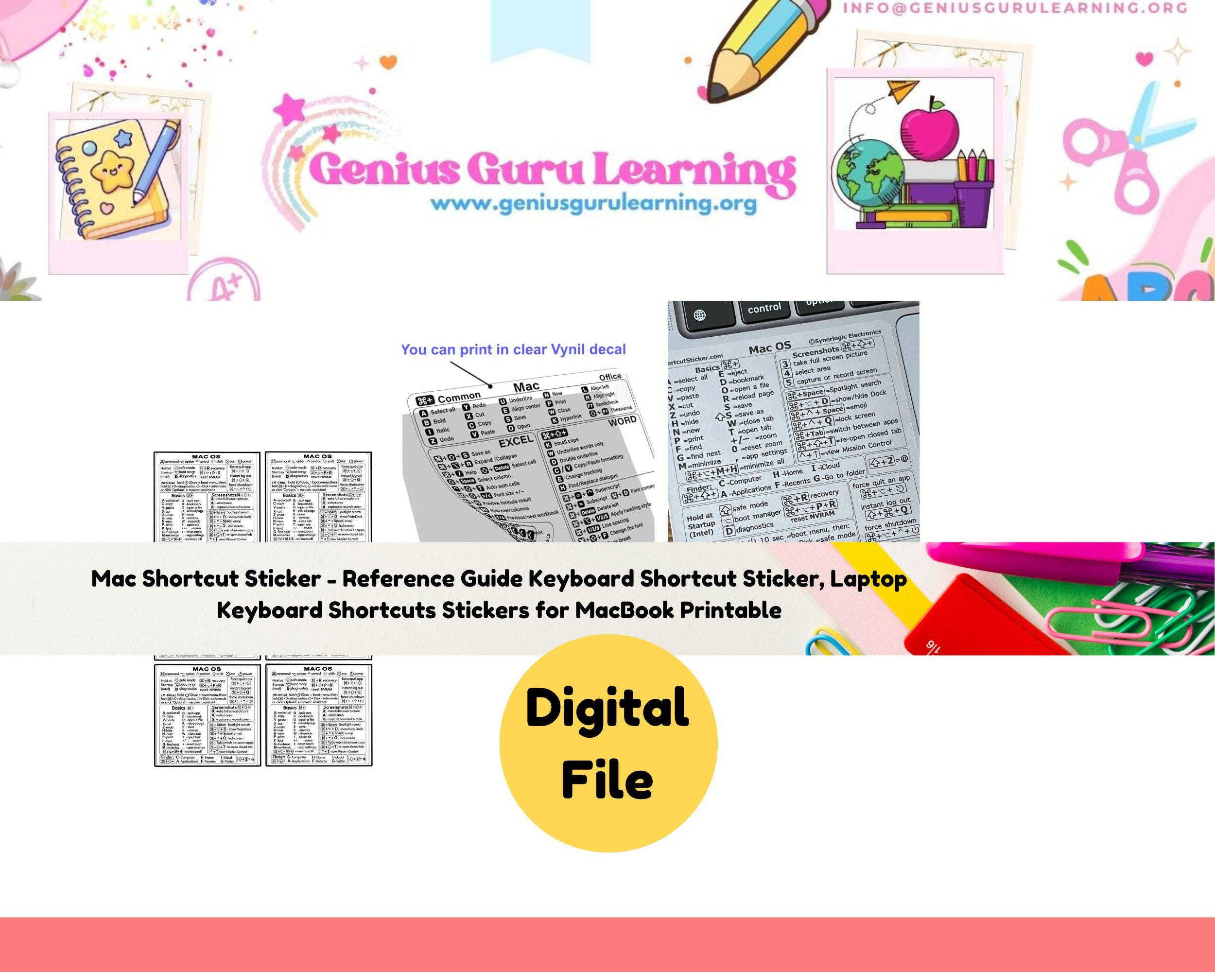 Digital File of Mac Shortcut Sticker - Shortcut Printable - Word/excel ...
