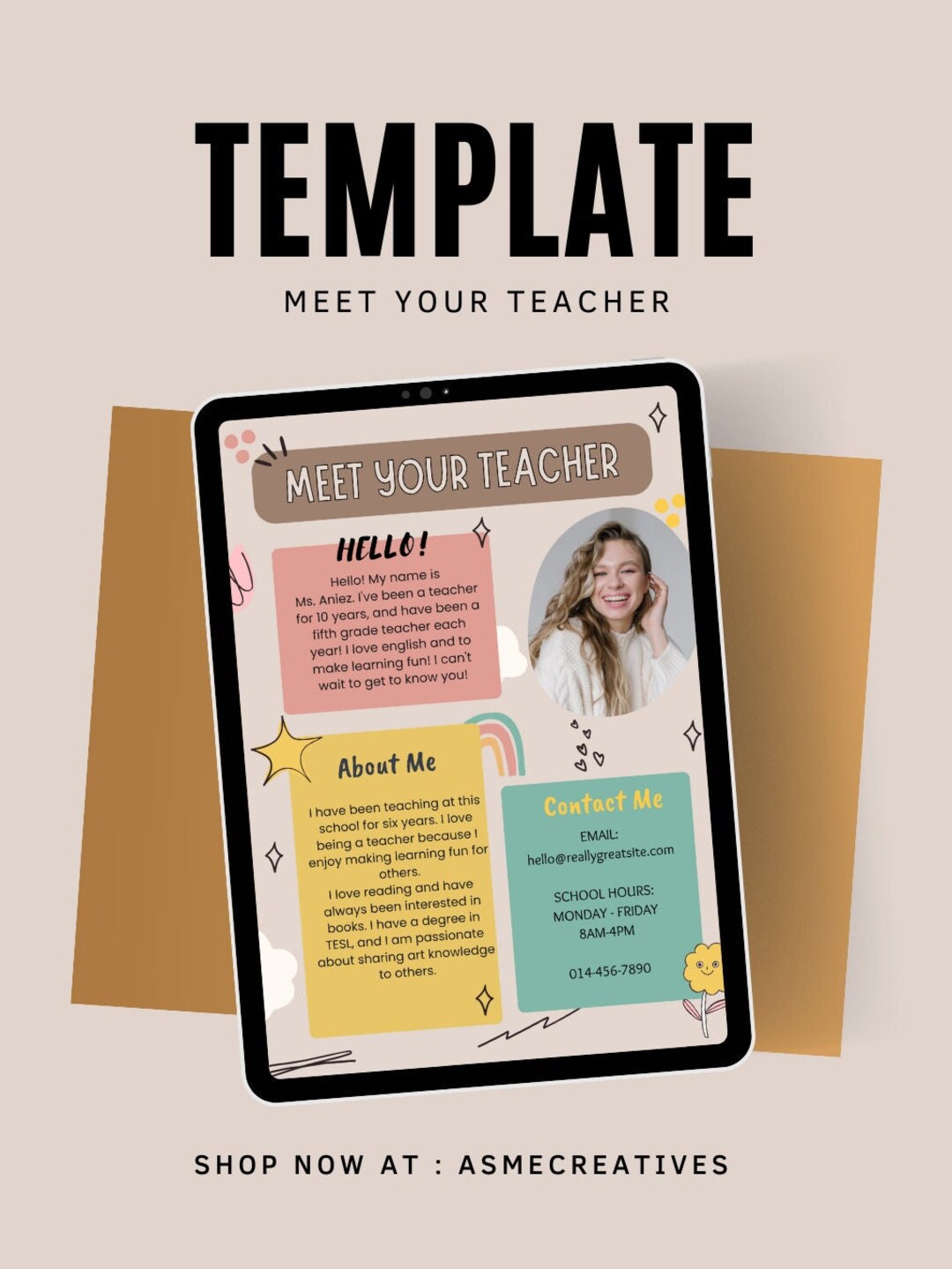 Wonderfull Cheerful Meet the Teacher Editable Template , Instant ...