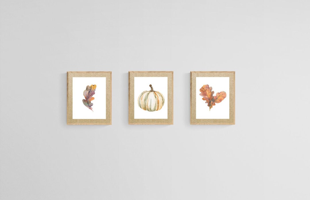 DIGITAL DOWNLOAD Fall Printable Wall Art, Pumpkin Fall Leaves Print Set ...