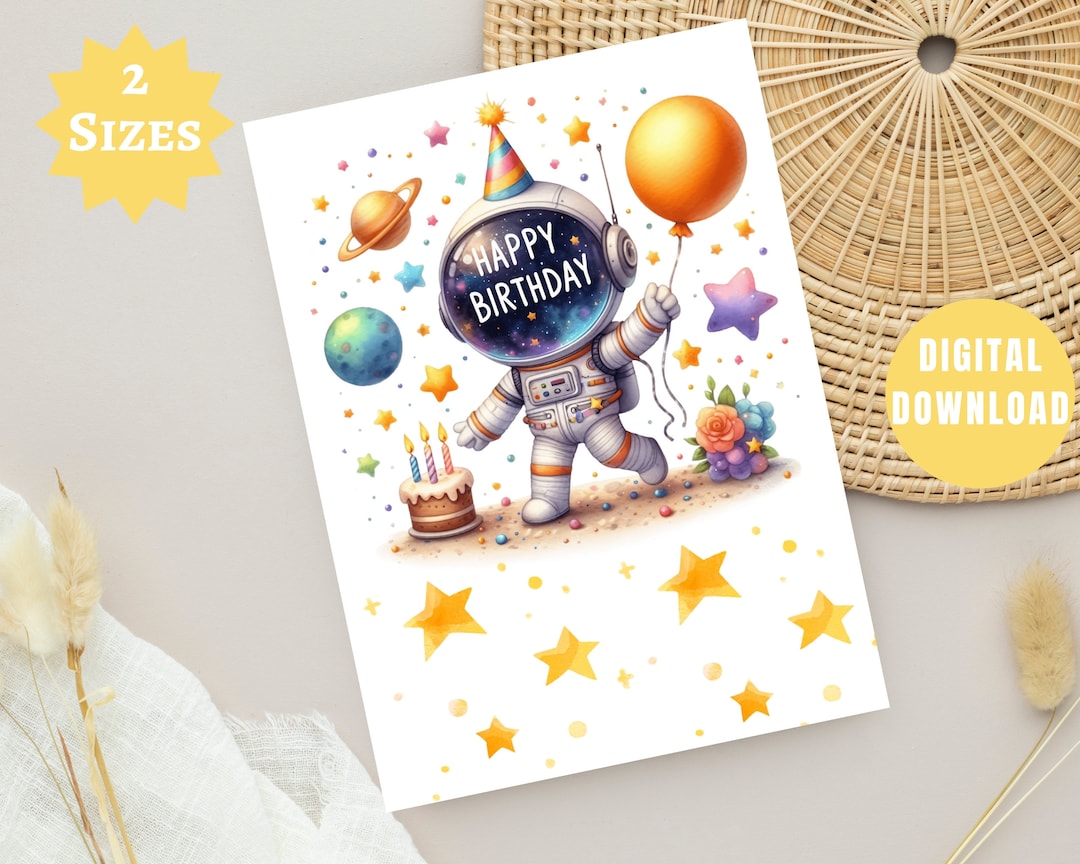 Astronaut Card for Son, Colorful Birthday Card, Space Planets Galaxy ...