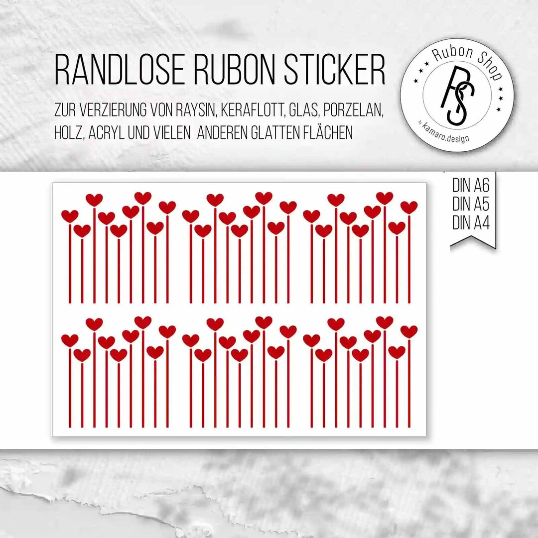Borderless Rub-on Stickers M002 Hearts for Decorating Raysin, Plaster ...