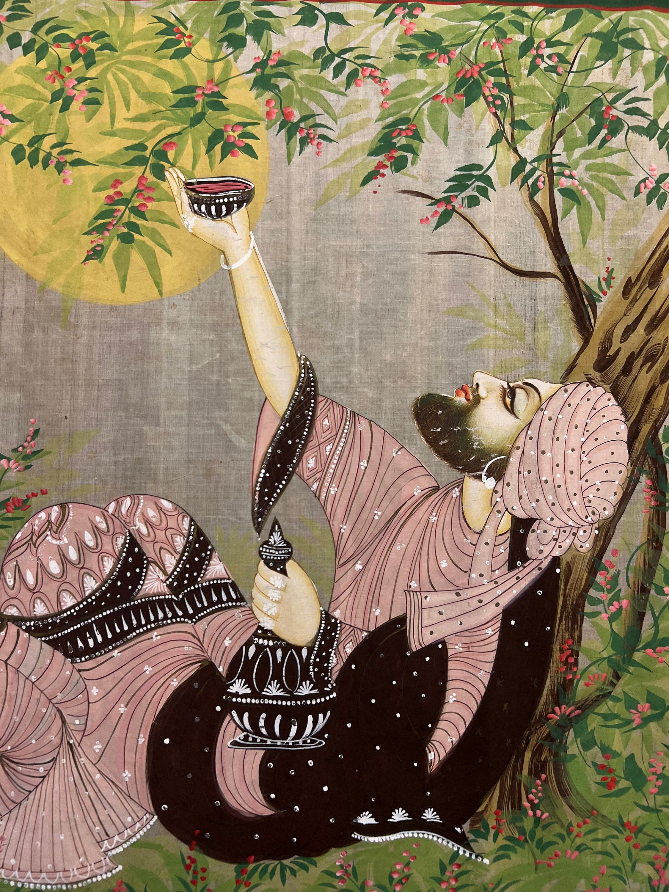 Large Antique Silk Painting Depicting Persian Mystical Poet Omar ...