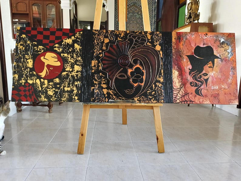 Venetian Mask Triptych: Mixed Media Acrylic Painting on Canvas - Etsy