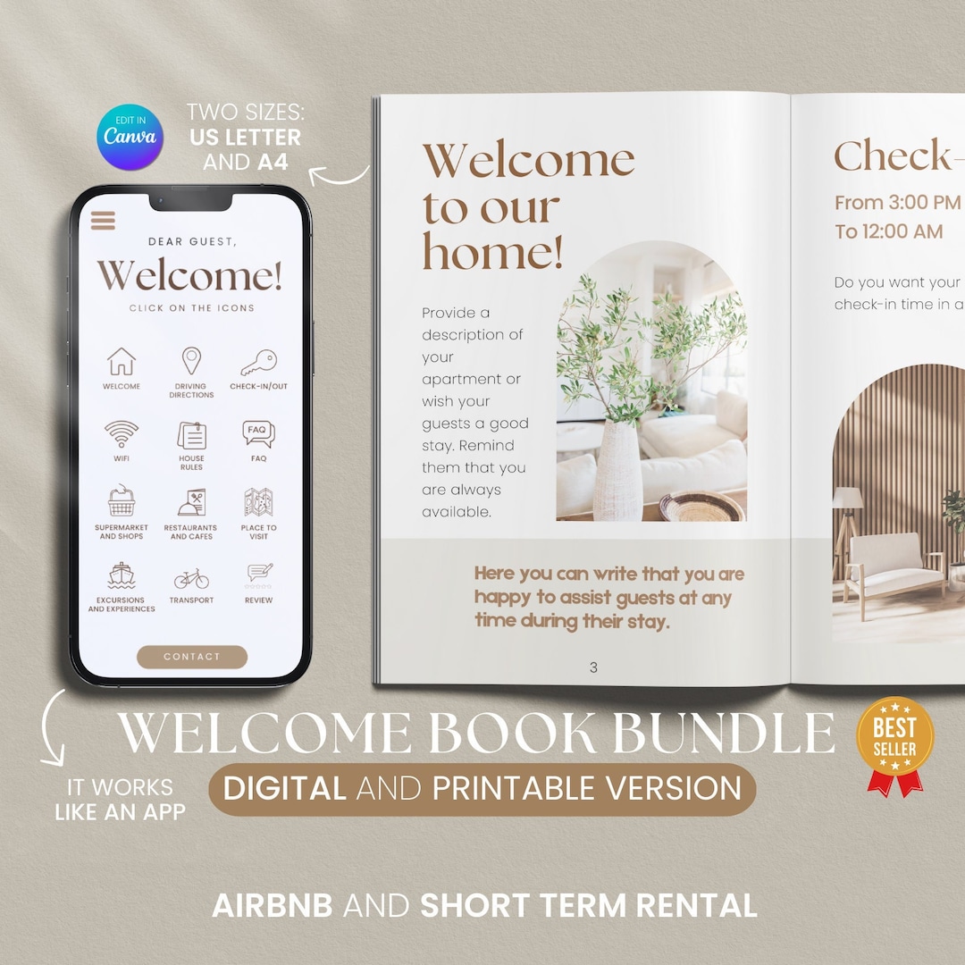 Airbnb Welcome Book Template Canva Host Bundle Kit, Interactive Digital ...
