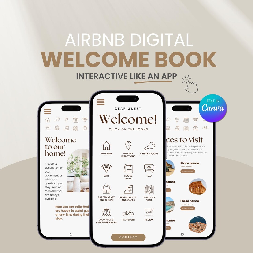 Plantilla interactiva digital para dispositivos móviles con libro de bienvenida de Airbnb, libro ...