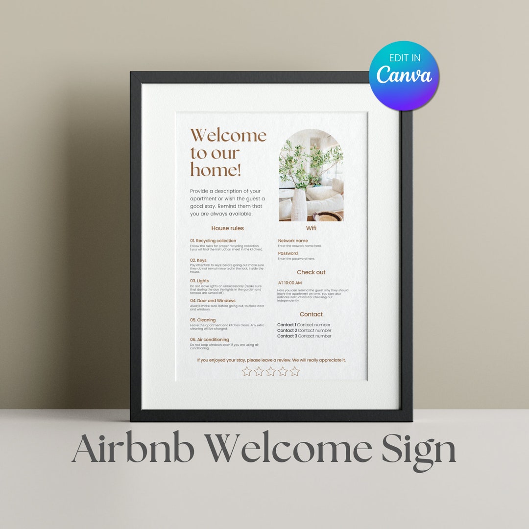 Airbnb Welcome Sign Template Editable, Vrbo Printable Short Term ...