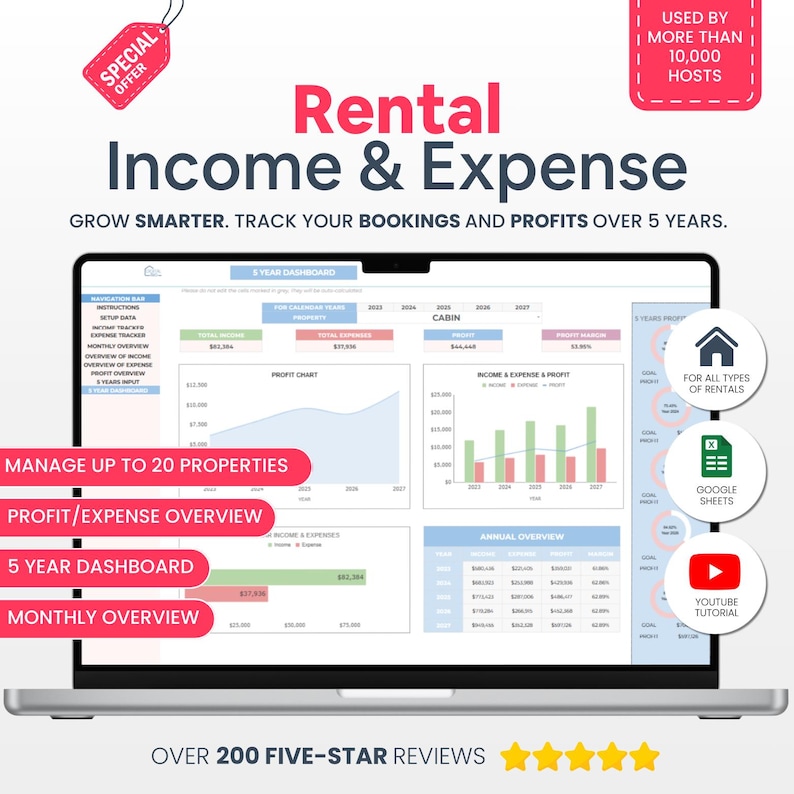 Rental Property Template Landlord Spreadsheet Income and Expense ...
