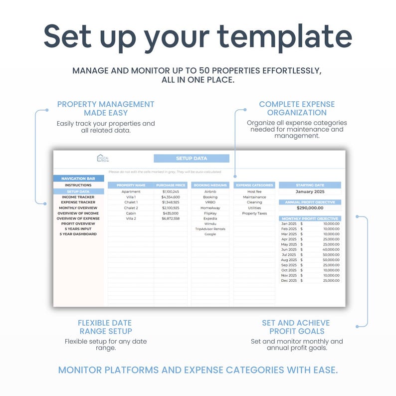 Rental Property Template Landlord Spreadsheet Income and Expense ...