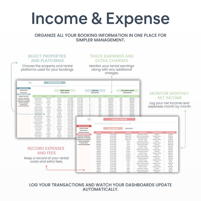 Airbnb Income & Expenses Tracker Spreadsheet Excel Vacation Rental ...