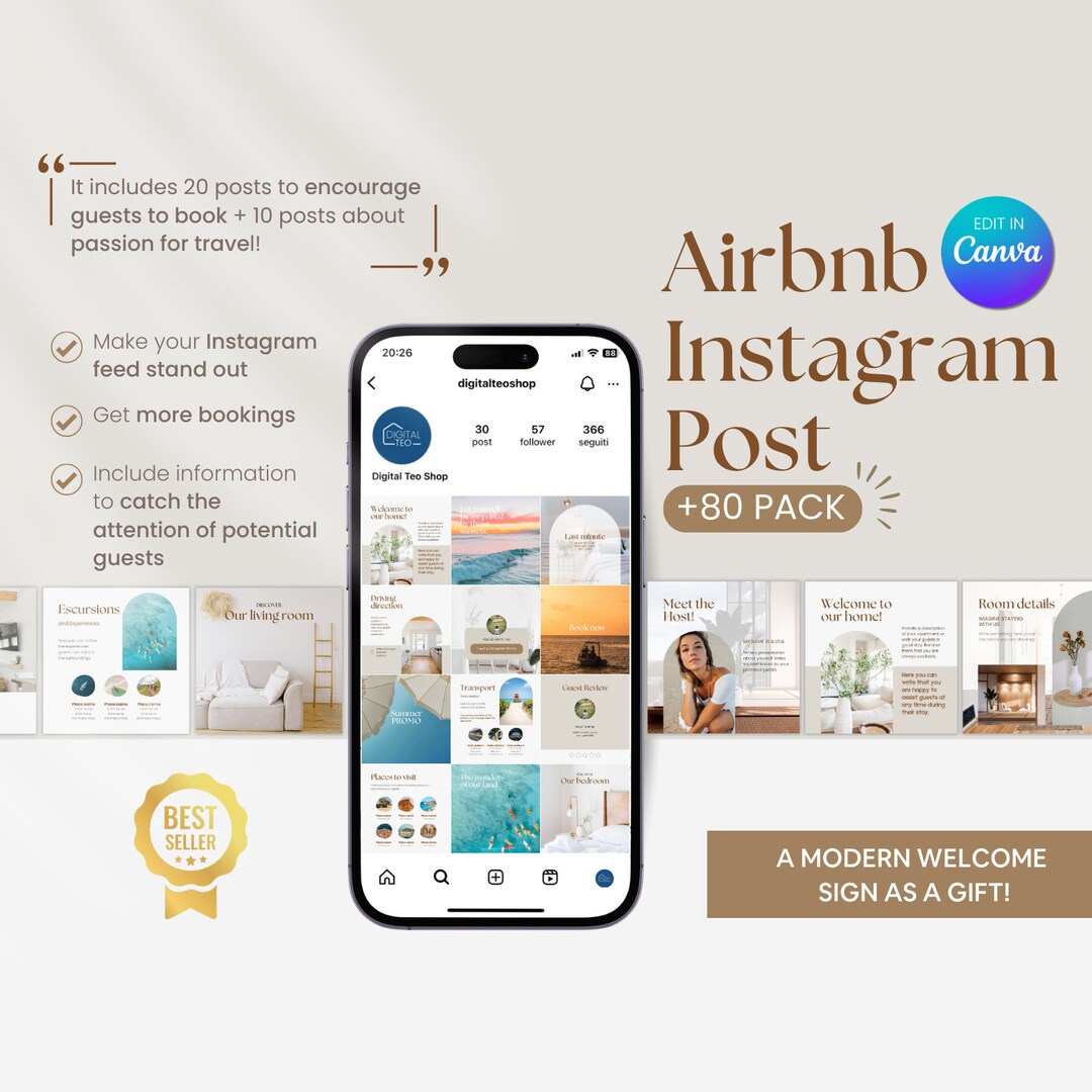 Airbnb Instagram Template Social Media Canva Posts Editable Host IG Template, Short Term ...