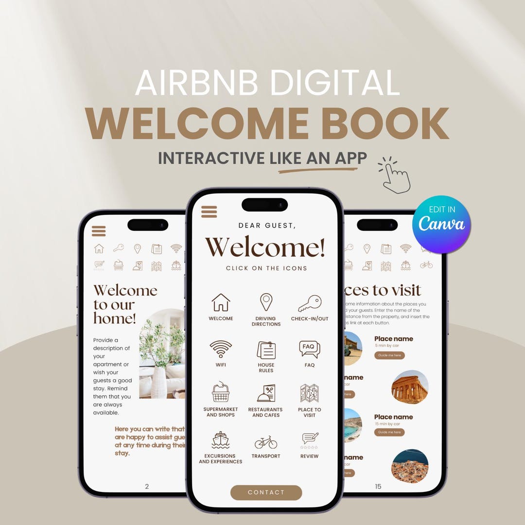 Interactive Airbnb Digital Welcome Book Editable Guest Book Template ...