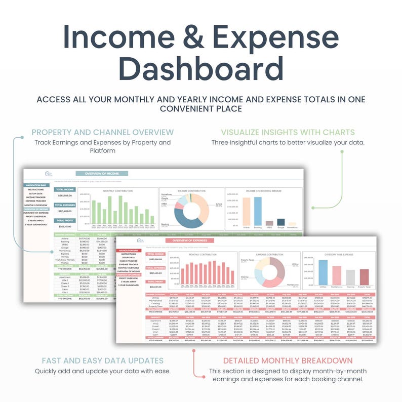 Airbnb Income & Expenses Tracker Spreadsheet Excel Vacation Rental ...