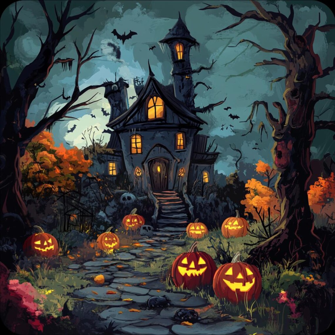 Spooky Haunted House Halloween Sticker - Etsy