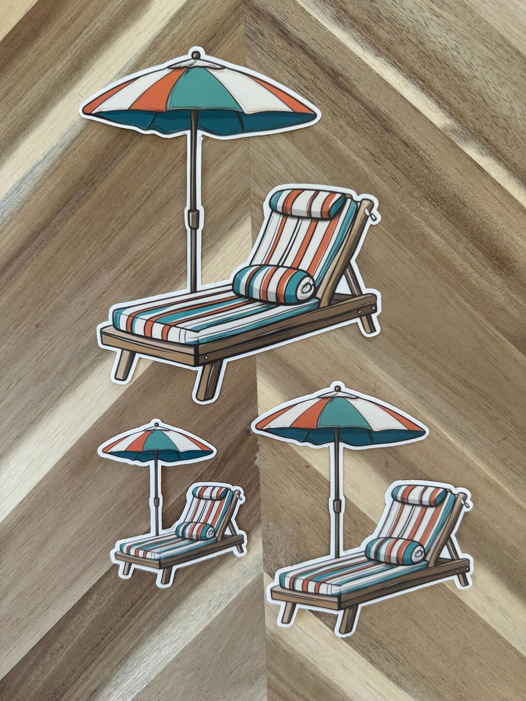 Beach Lounger Umbrella Sticker | Summer Vacation Die Cut Vinyl Decal ...