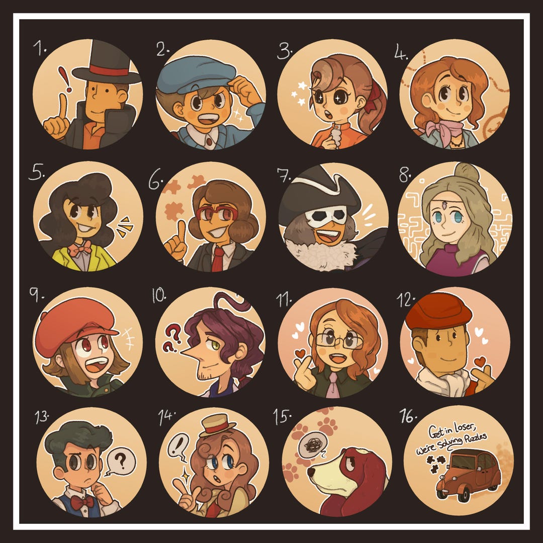 Professor Layton Character Pin Badges - Etsy