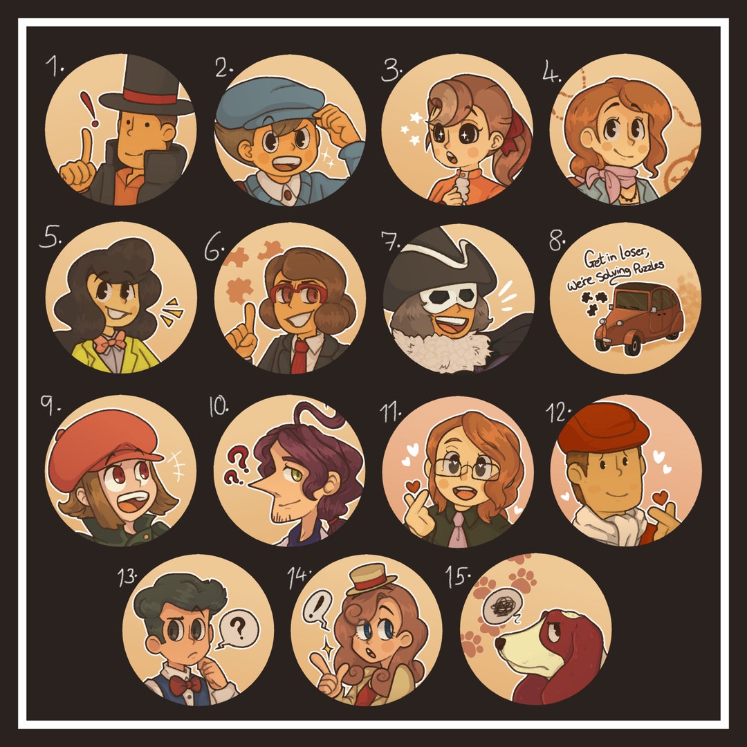 Professor Layton Character Pin Badges - Etsy