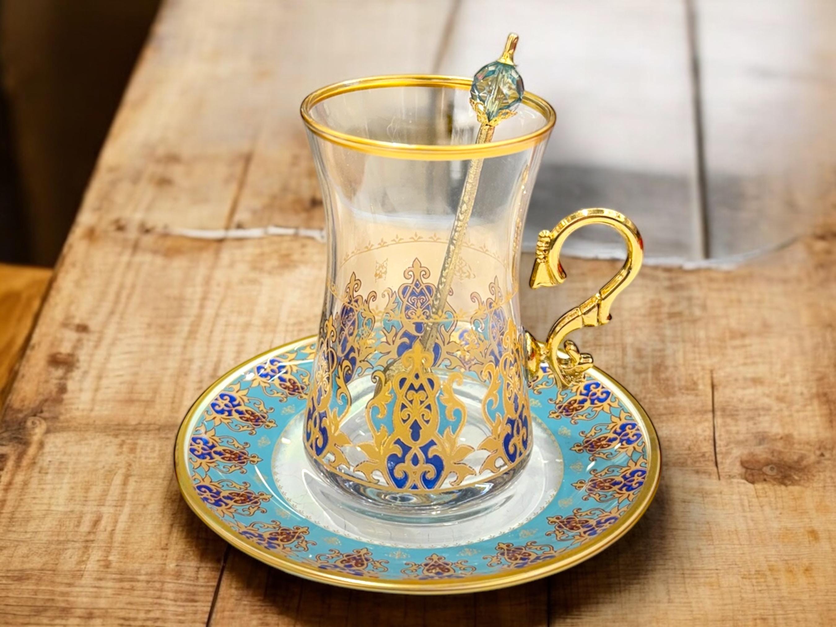 Handmade Turkish Tea Set: 6 Cups, Plates & Spoons - Etsy