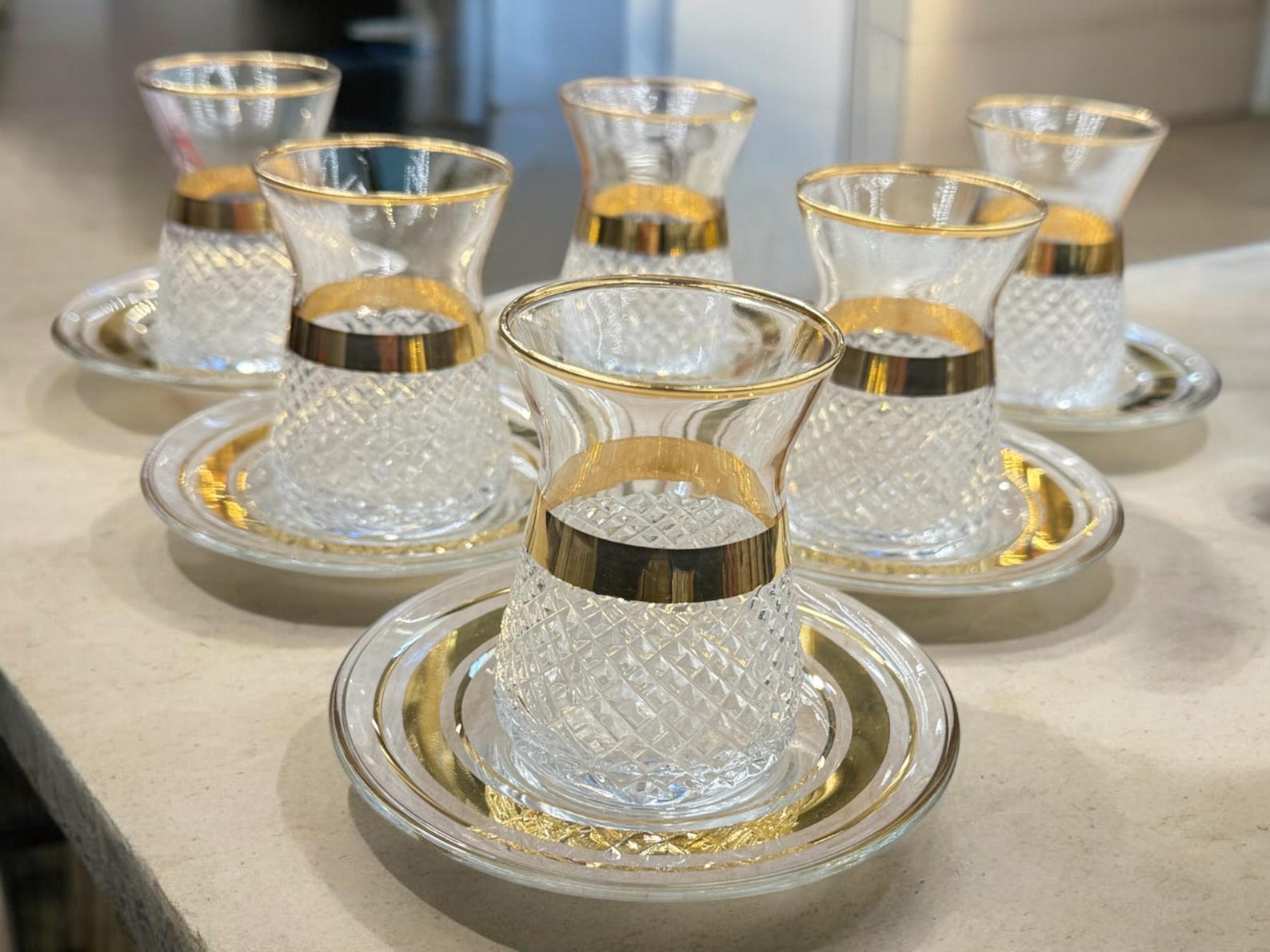Handmade Turkish Tea Set: Glass Cups, Bronze Spoons (6 Piece) - Etsy