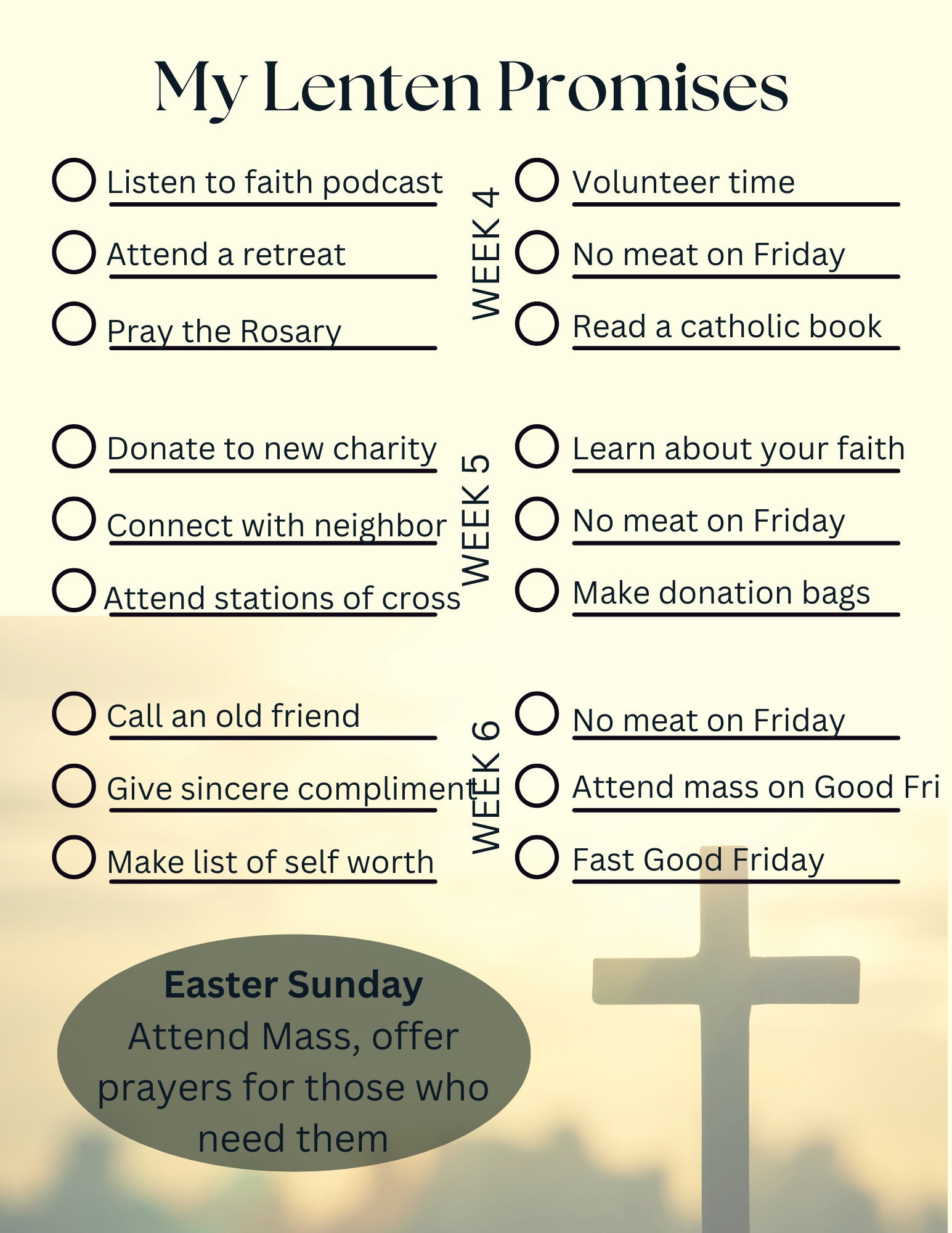 Lenten Promises Template (complete With Ideas or Blank for Your Own ...