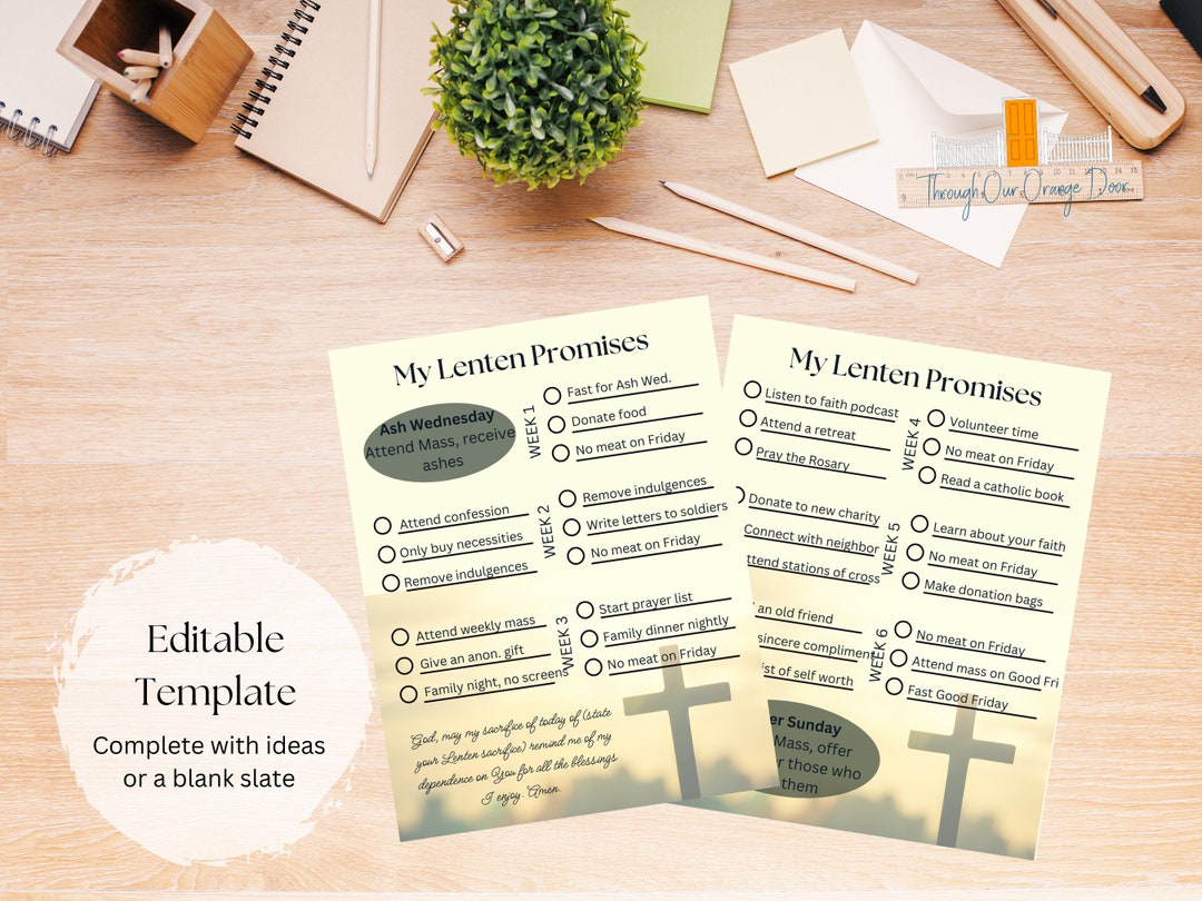 Lenten Promises Template (complete With Ideas or Blank for Your Own ...