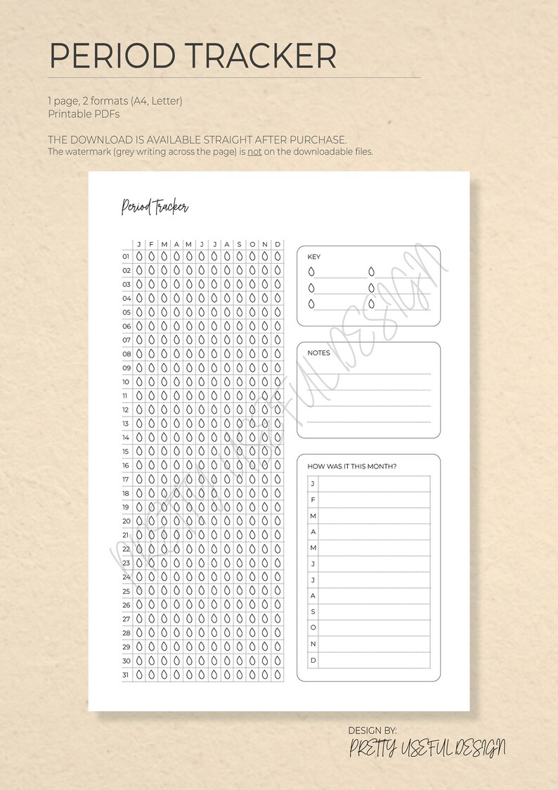 Visual Period Tracker / Ovulation Tracker / Fertility Tracker . A4 and ...