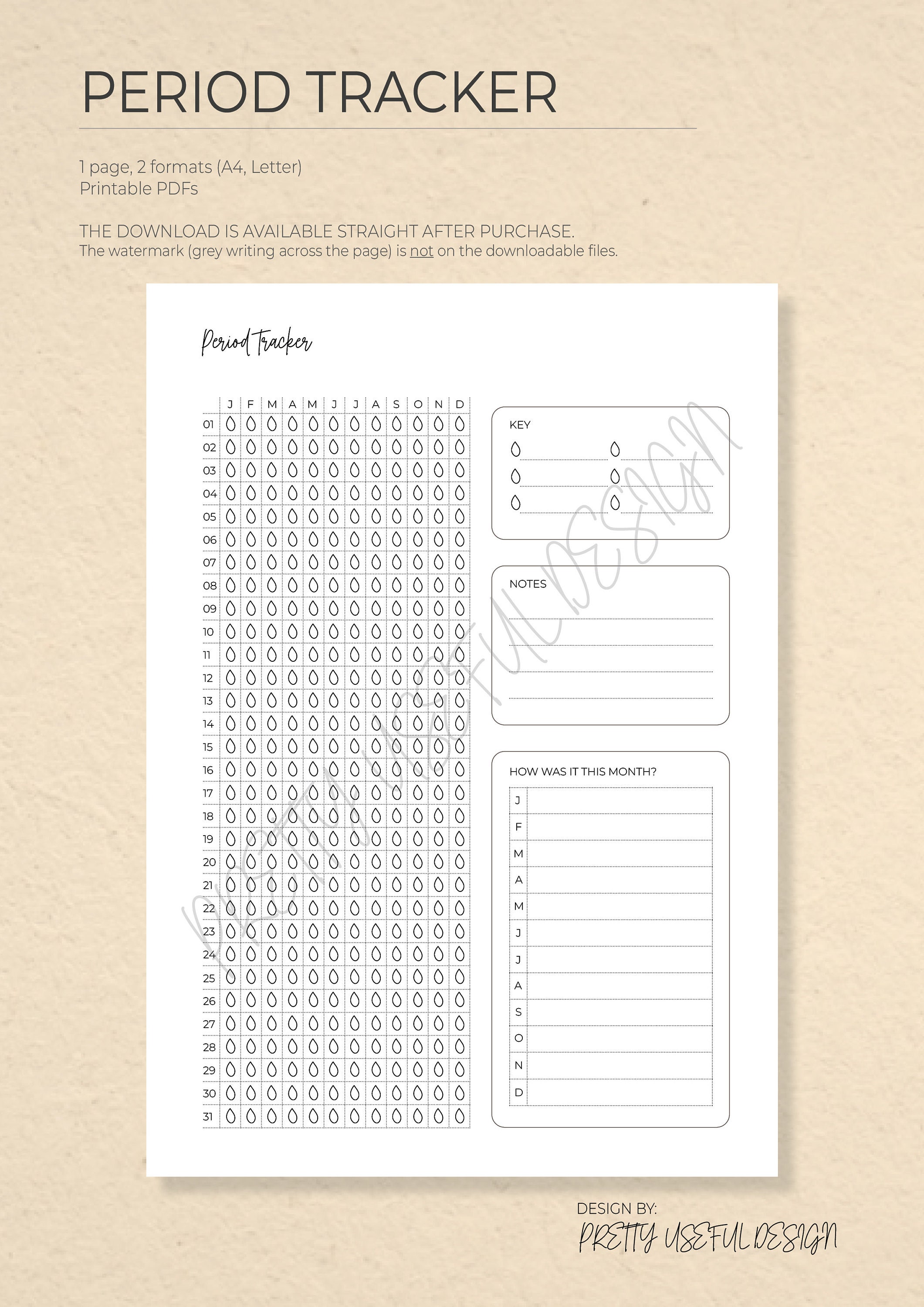 Visual Period Tracker / Ovulation Tracker / Fertility Tracker . A4 and ...