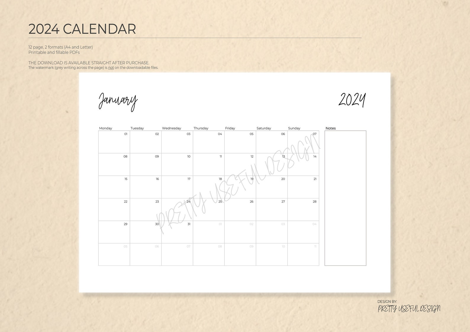 2024 Calendar / 2024 Organiser / Simple Calendar 2024 . 2024 Calendar ...