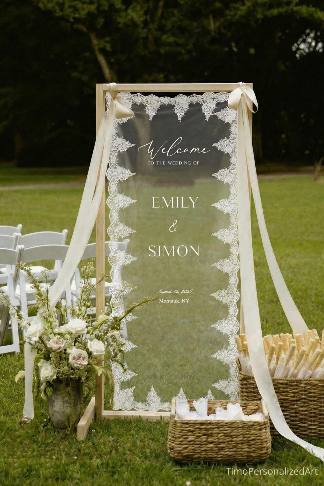 Custom Sheer Lace Wedding Welcome Sign, Modern Ceremony Sign, Lace ...