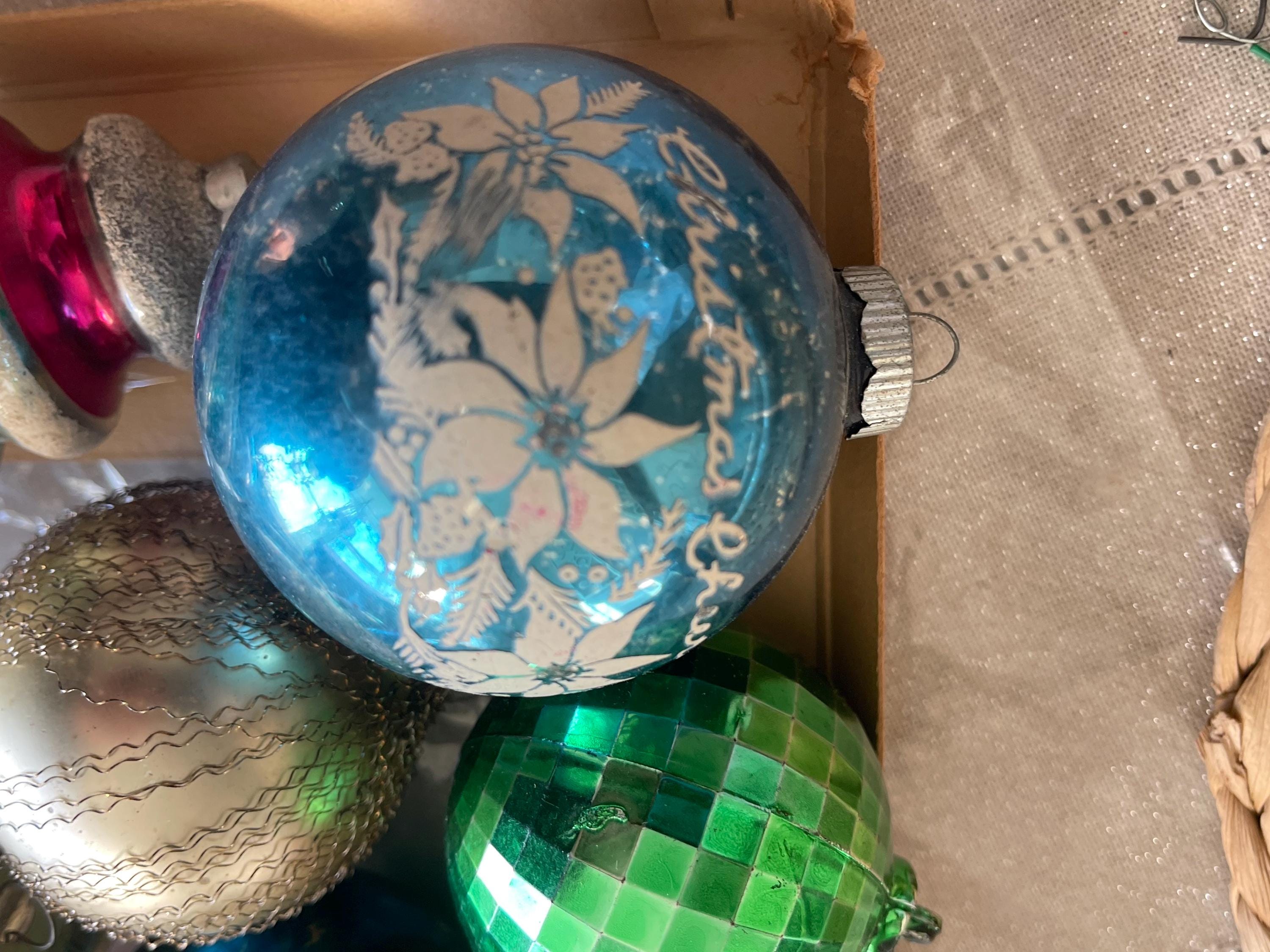 Vintage 1950s Shiny Brite Mercury Glass Ornaments Mica Stencil Striped ...