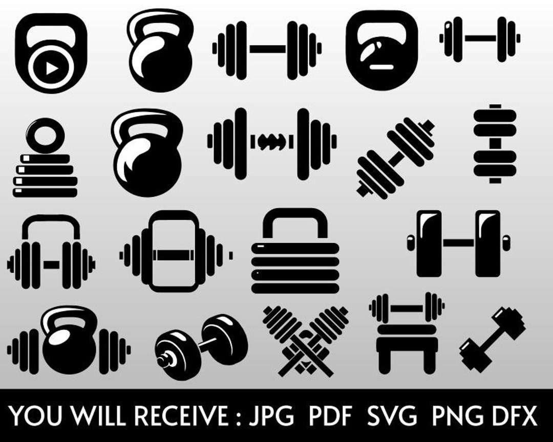 Dumbbells SVG, Weights Icons, Kettlebells Clipart, Fitness Icons ...
