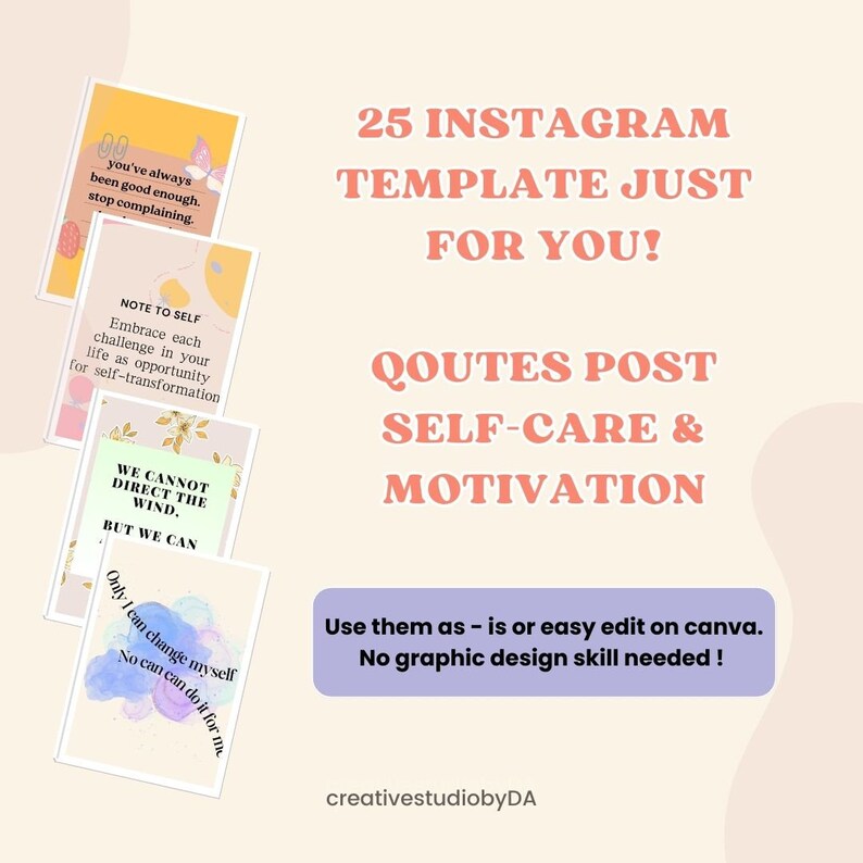 25 Instagram Template Quotes & Motivation Pastel Color Theme - Etsy