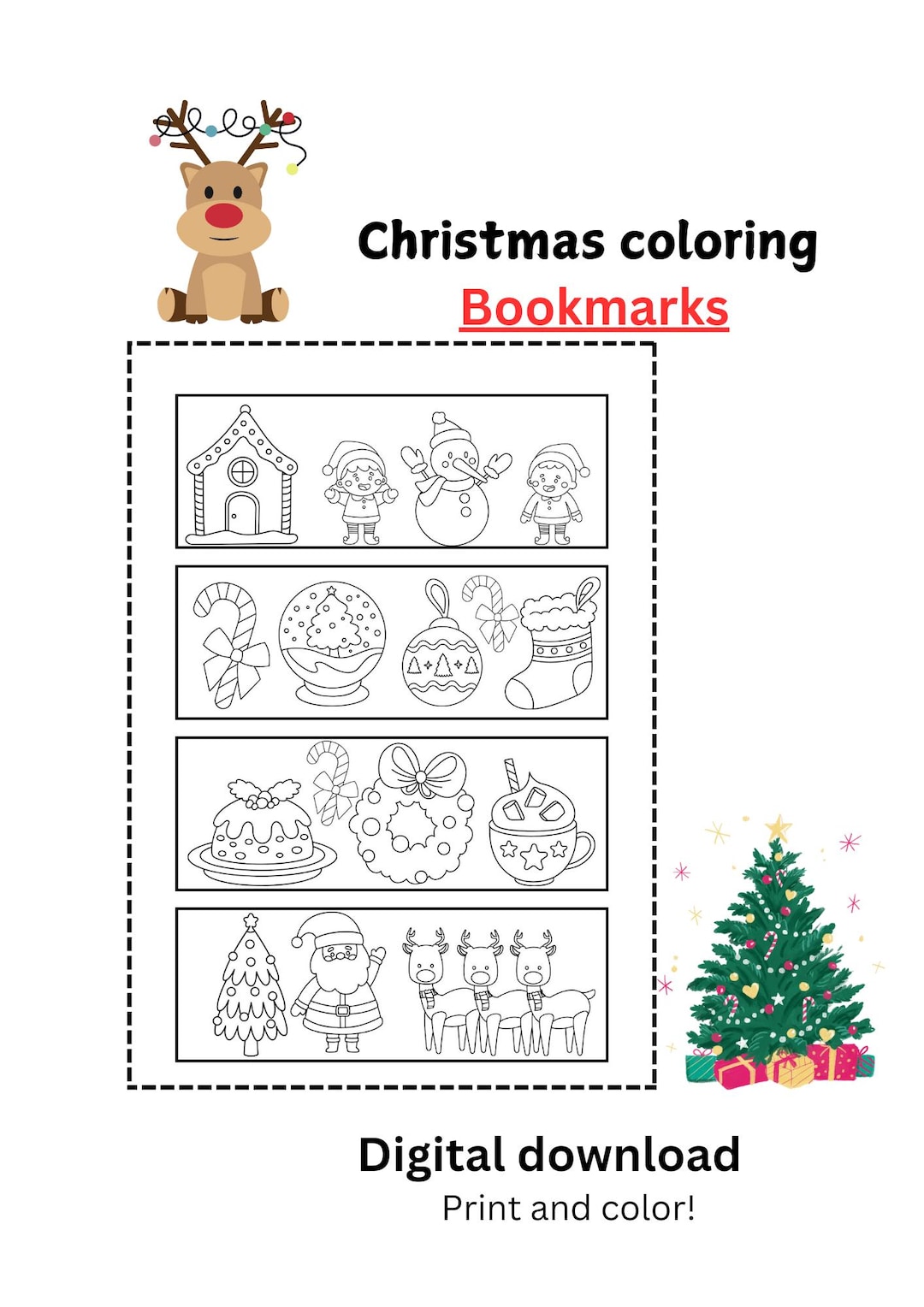 Christmas Bookmarks Coloring Page - Etsy