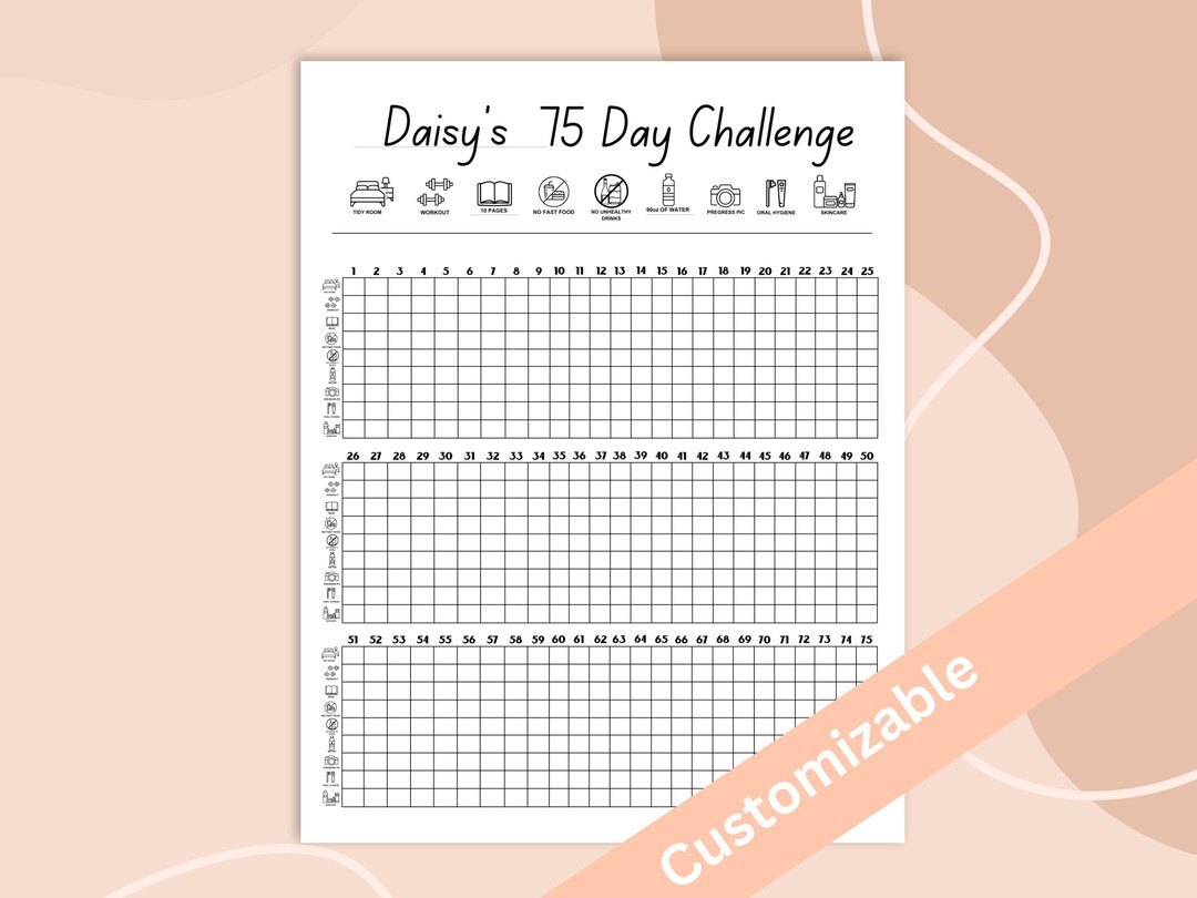 Custom 75 Day Challenge | 75 Day Glow up Journal | Workout Plan ...