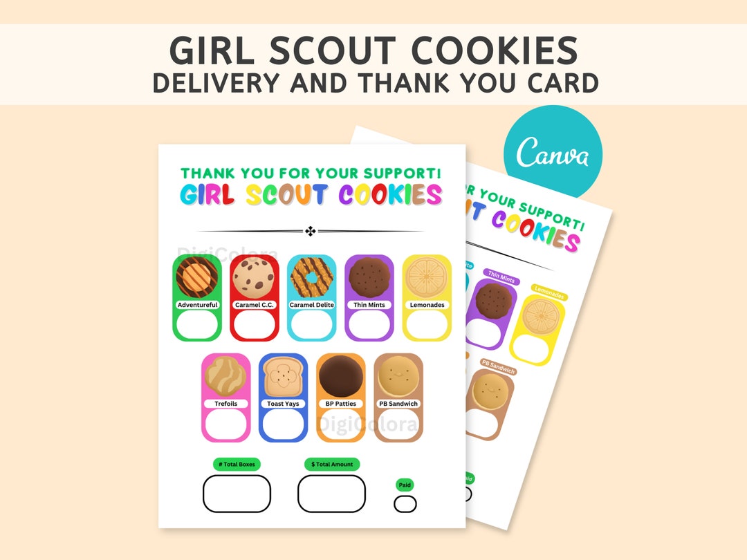 Editable Girl Scout Cookies Delivery Card | Thank You Card | Printable ...