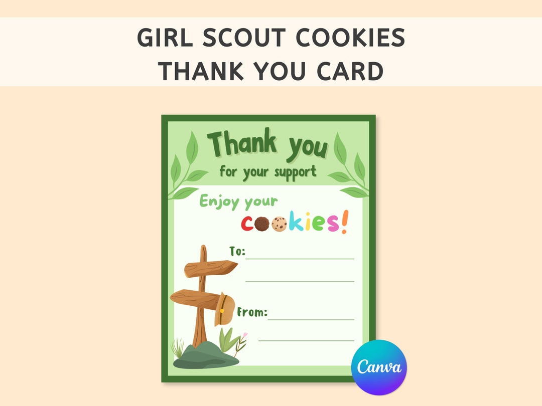 Girl Scout Cookies Thank You Card 2024 Editable and Printable Girl ...