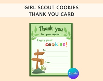 Girl Scout Cookies Thank You Card 2024 Editable and Printable Girl ...