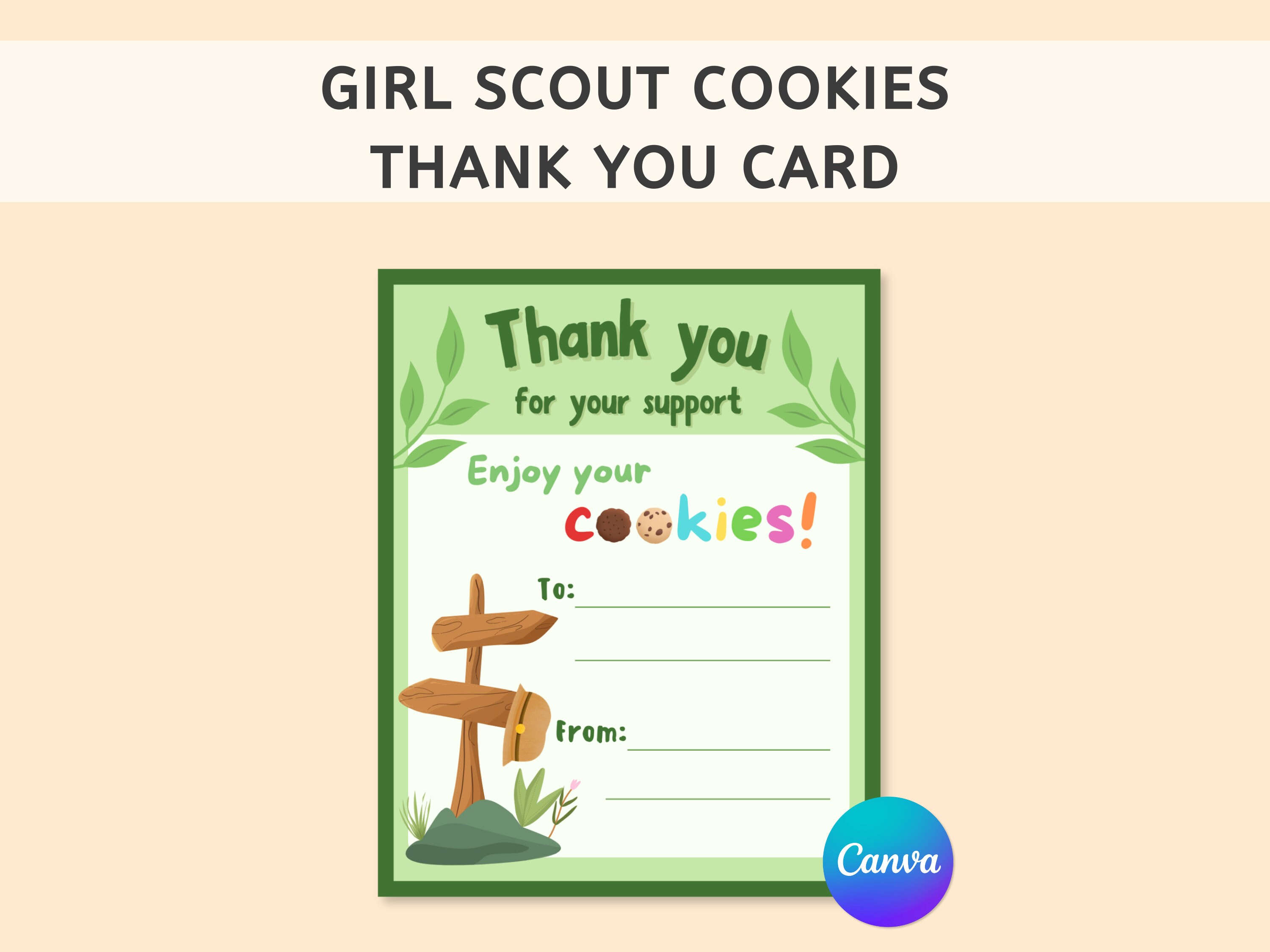 Girl Scout Cookies Thank You Card 2024 Editable and Printable Girl ...