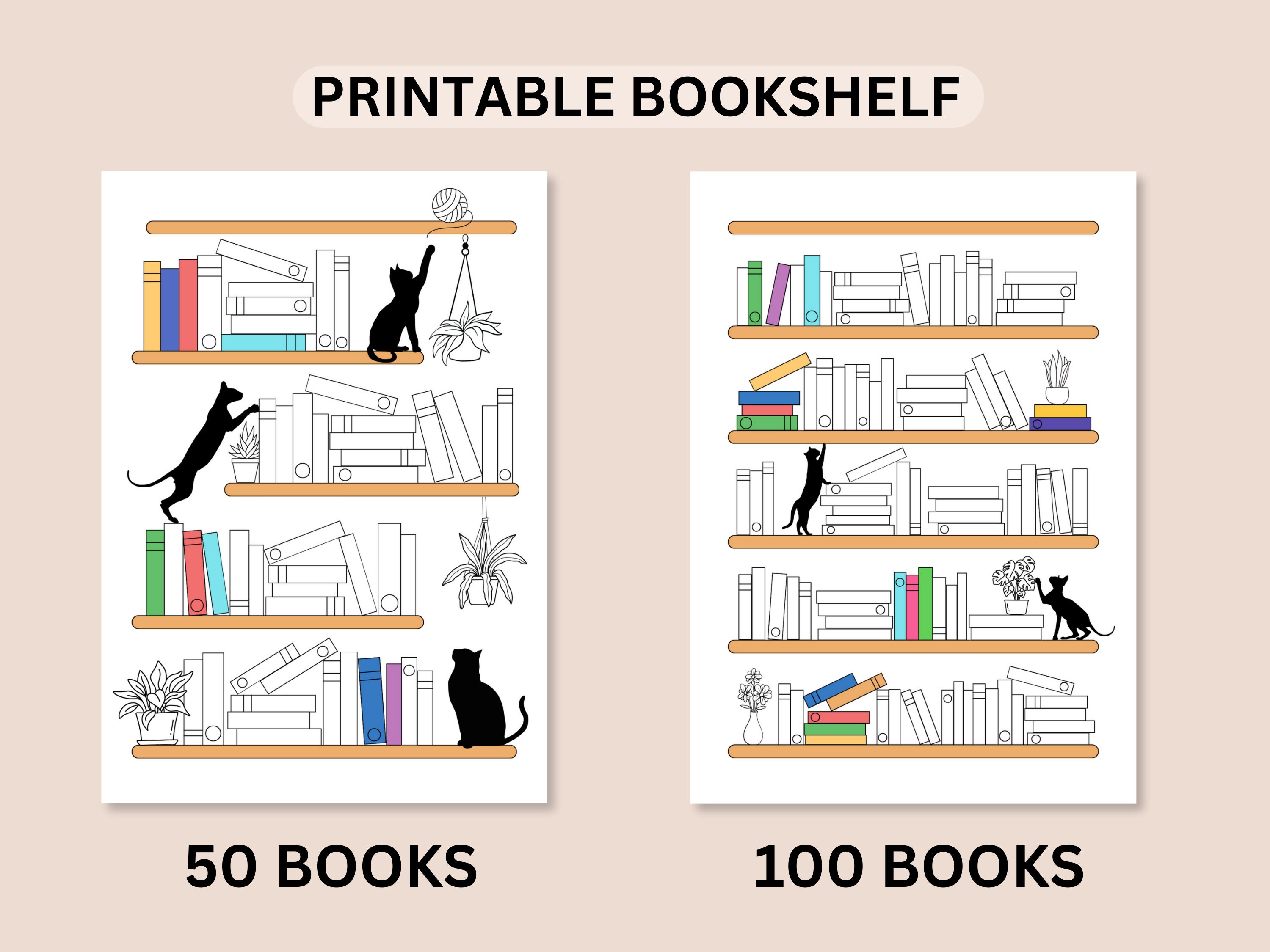 Coloring Bookshelf Tracker | Book Reading Journal | 50 100 Book ...
