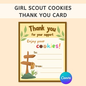 Girl Scout Cookies Thank You Card 2024 Editable and Printable Girl ...