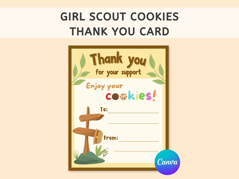 Girl Scout Cookies Thank You Card 2024 Editable and Printable Girl ...