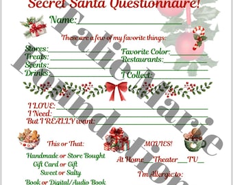Book Lovers Secret Santa Questionnaire Form | INSTANT DOWNLOAD | Book ...