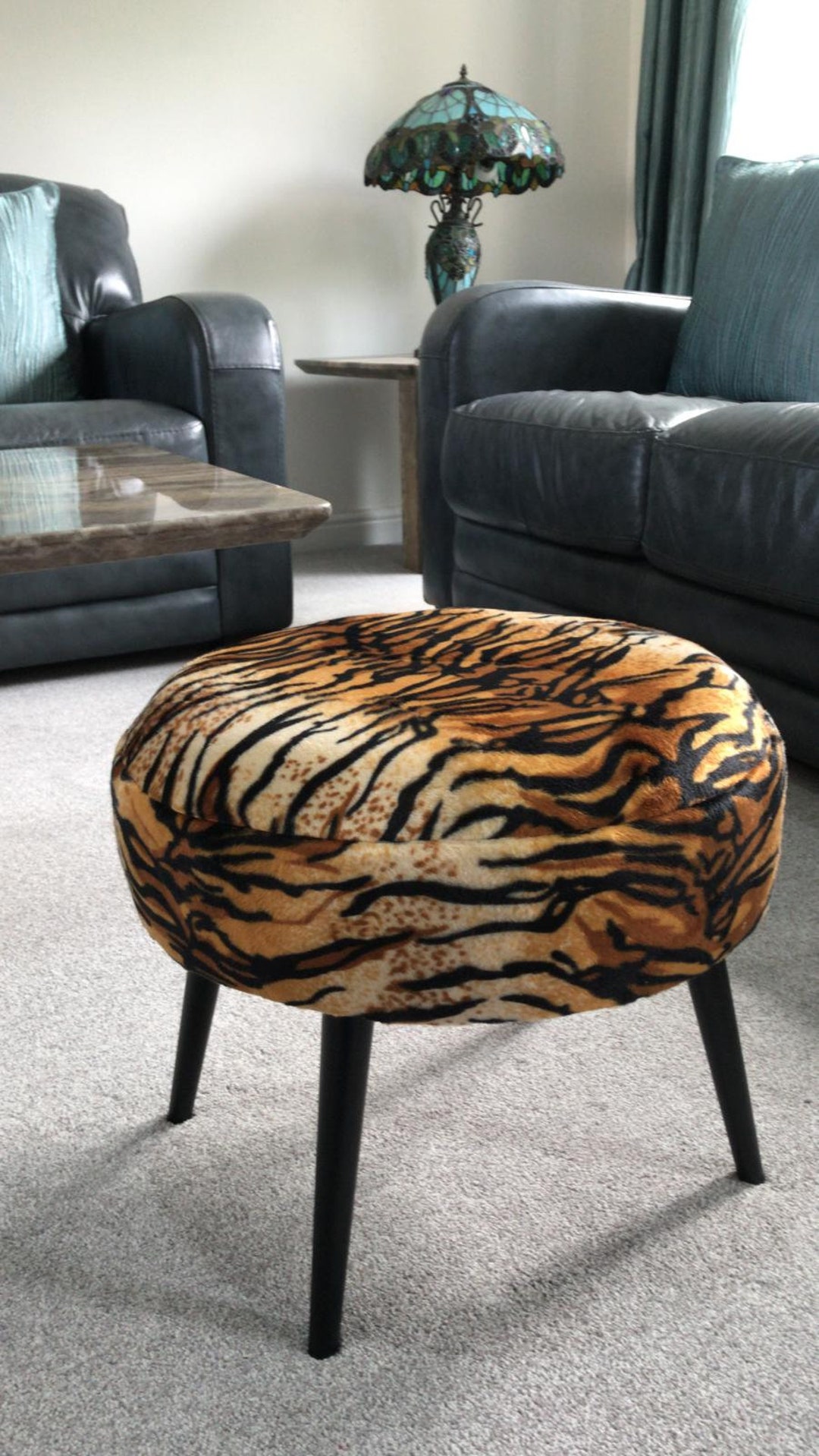 Exotic Handmade Tiger Print Upholstered Vanity Dressing Table Ottoman ...